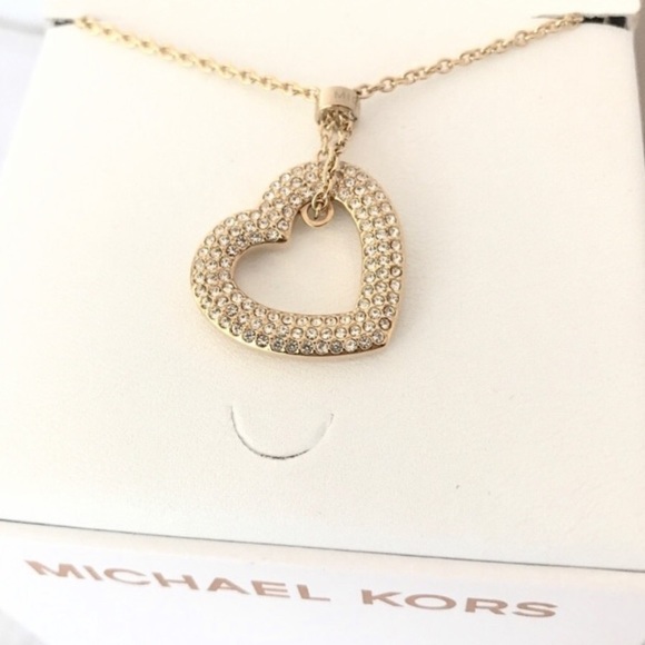 Michael Kors | Jewelry | Nwt Authentic Mk Gold Tone Pave Heart Pendant ...
